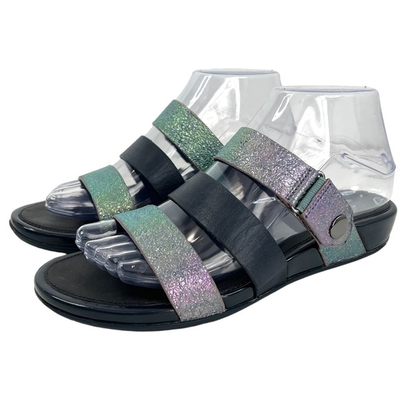Fitflop | Shoes | Fitflop Leather Gladdie Metallic Strap Slide Sandals ...